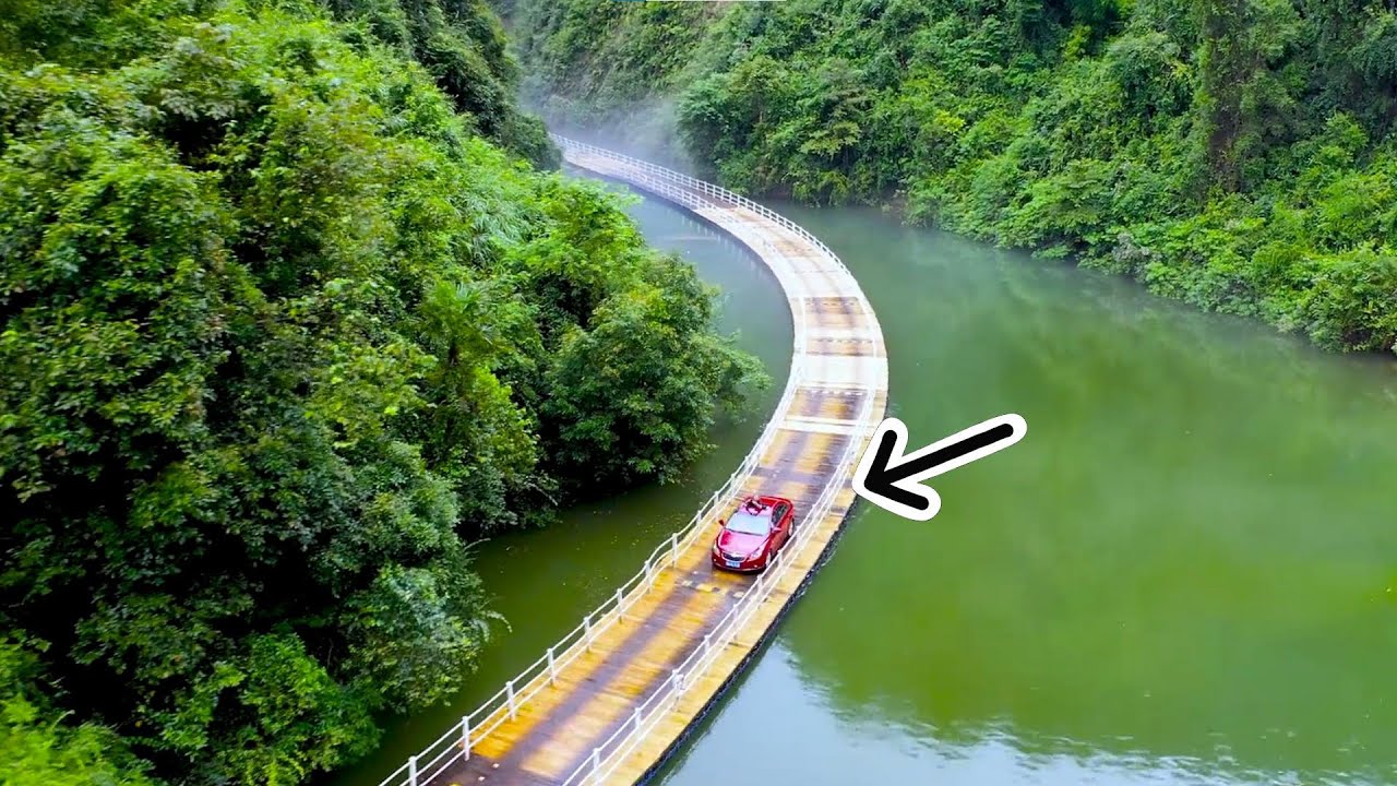 A floating bridge road with cars going over it?!